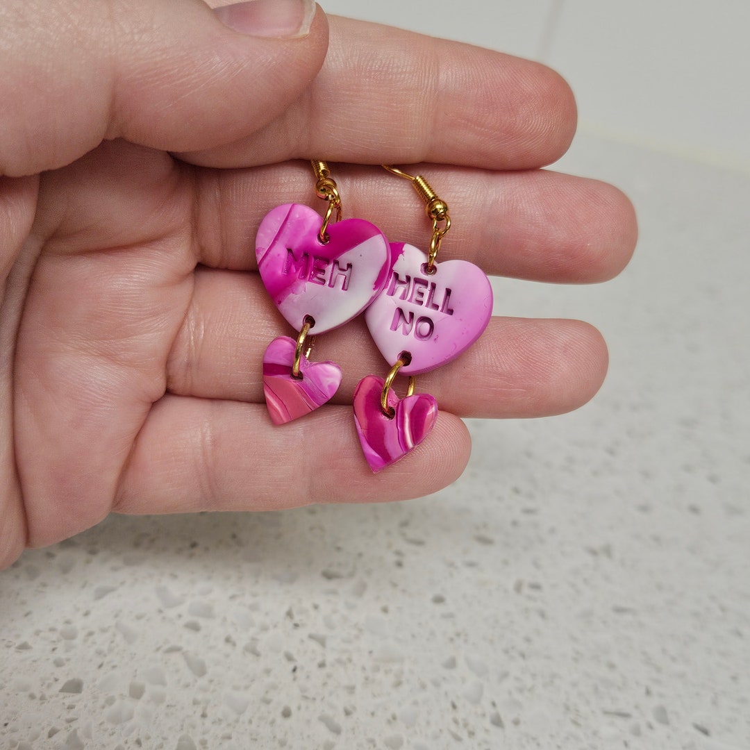 Mean Candy Conversation Hearts Polymer Clay Pink Valentines Day Earring ...