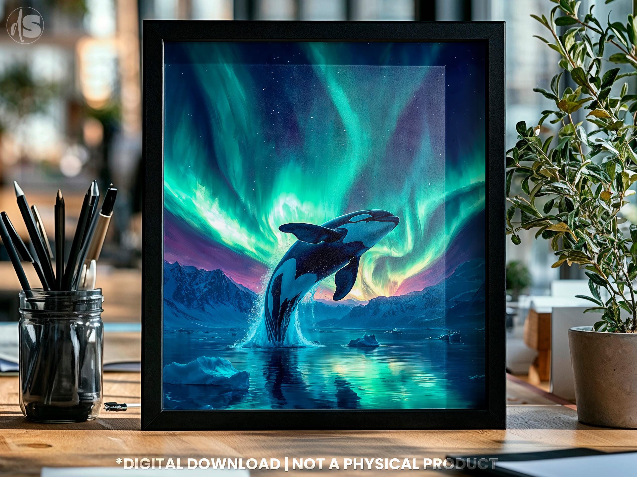 Breaching Orca and Northern Lights, Canvas Wall Art, Ocean Decor ...