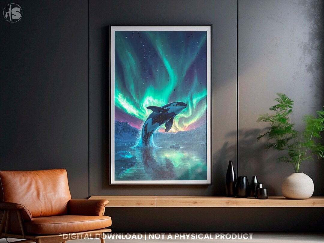 Breaching Orca and Northern Lights, Canvas Wall Art, Ocean Decor ...