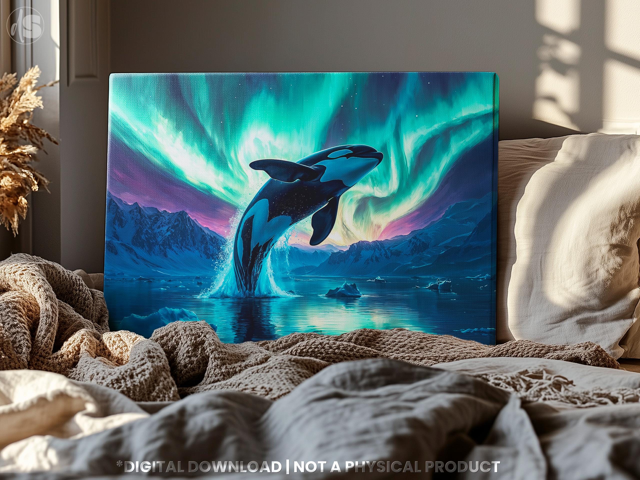 Breaching Orca and Northern Lights, Canvas Wall Art, Ocean Decor ...