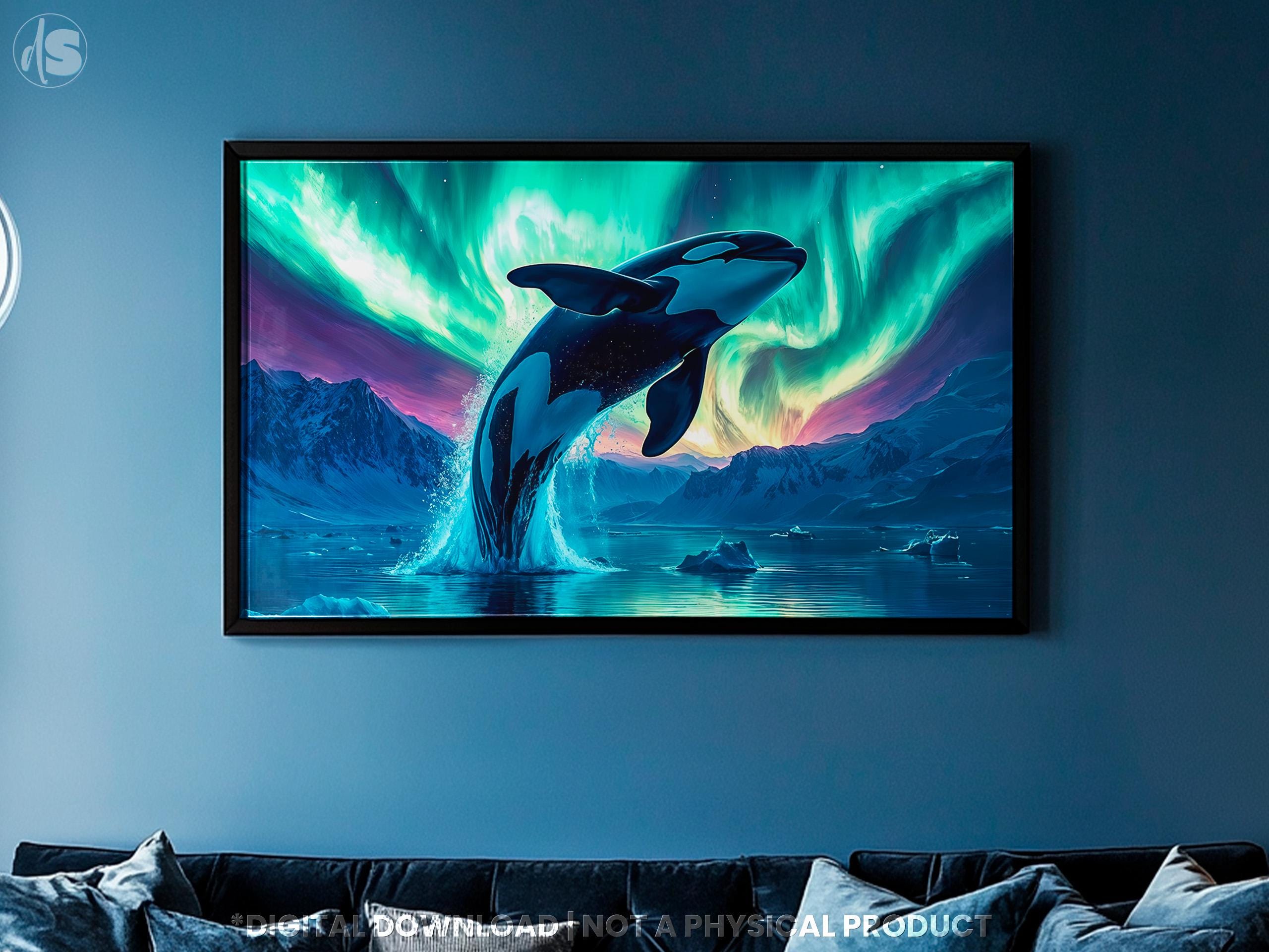 Breaching Orca and Northern Lights, Canvas Wall Art, Ocean Decor ...
