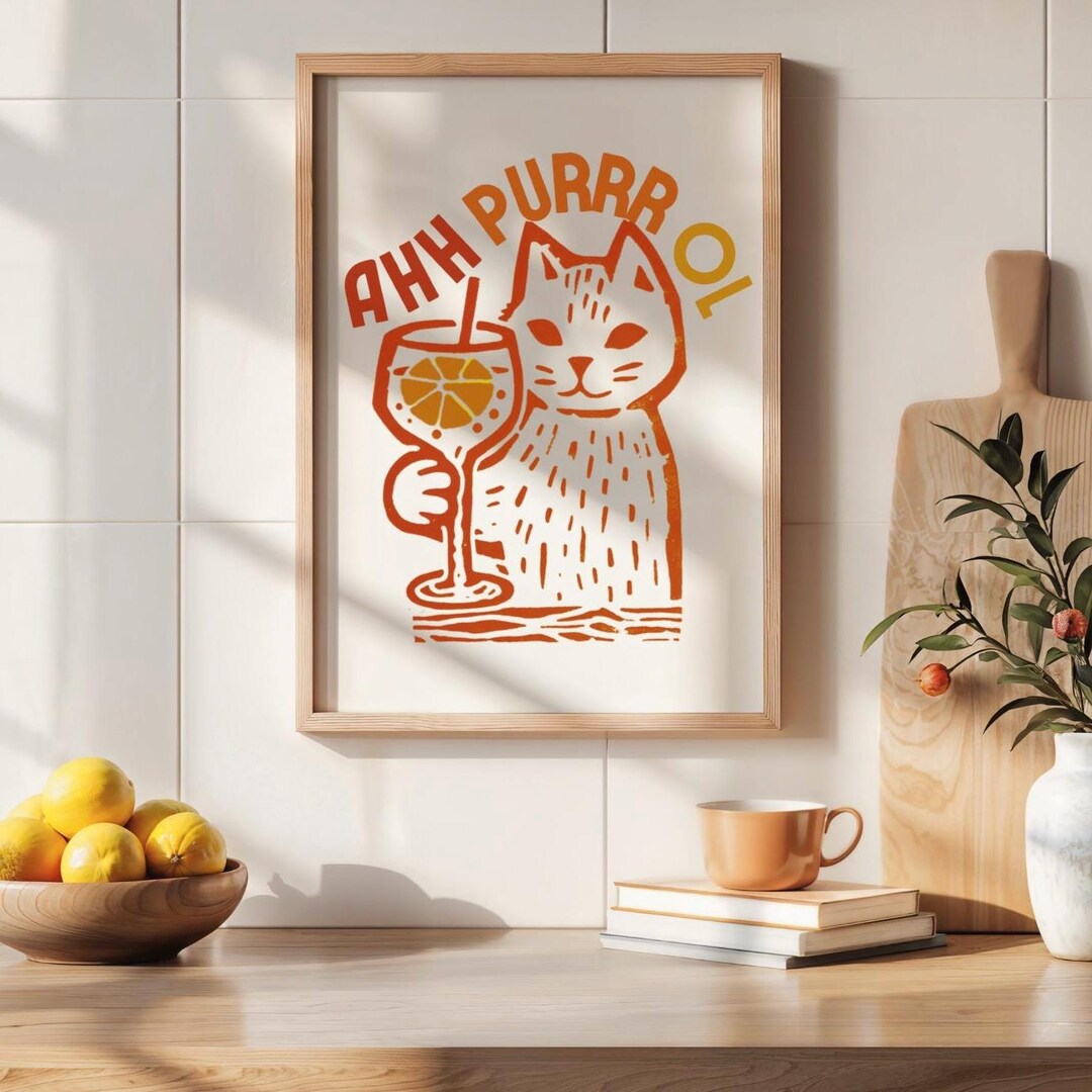 Aperol Spritz Cat Art Print | Retro Cocktail Poster - Etsy