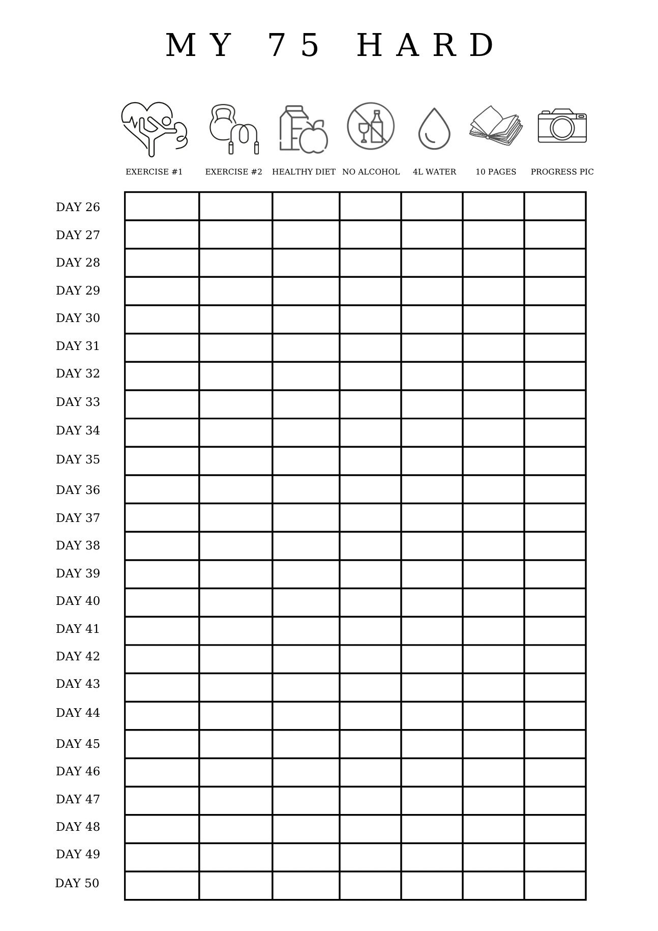 DOWNLOADABLE 75 HARD Progress Chart - Etsy
