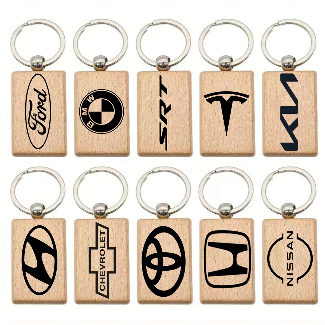 Personalized Laser Engraved Wood Keychain - Custom Car Logo & Back ...