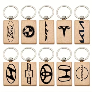Personalized Laser Engraved Wood Keychain - Custom Car Logo & Back ...