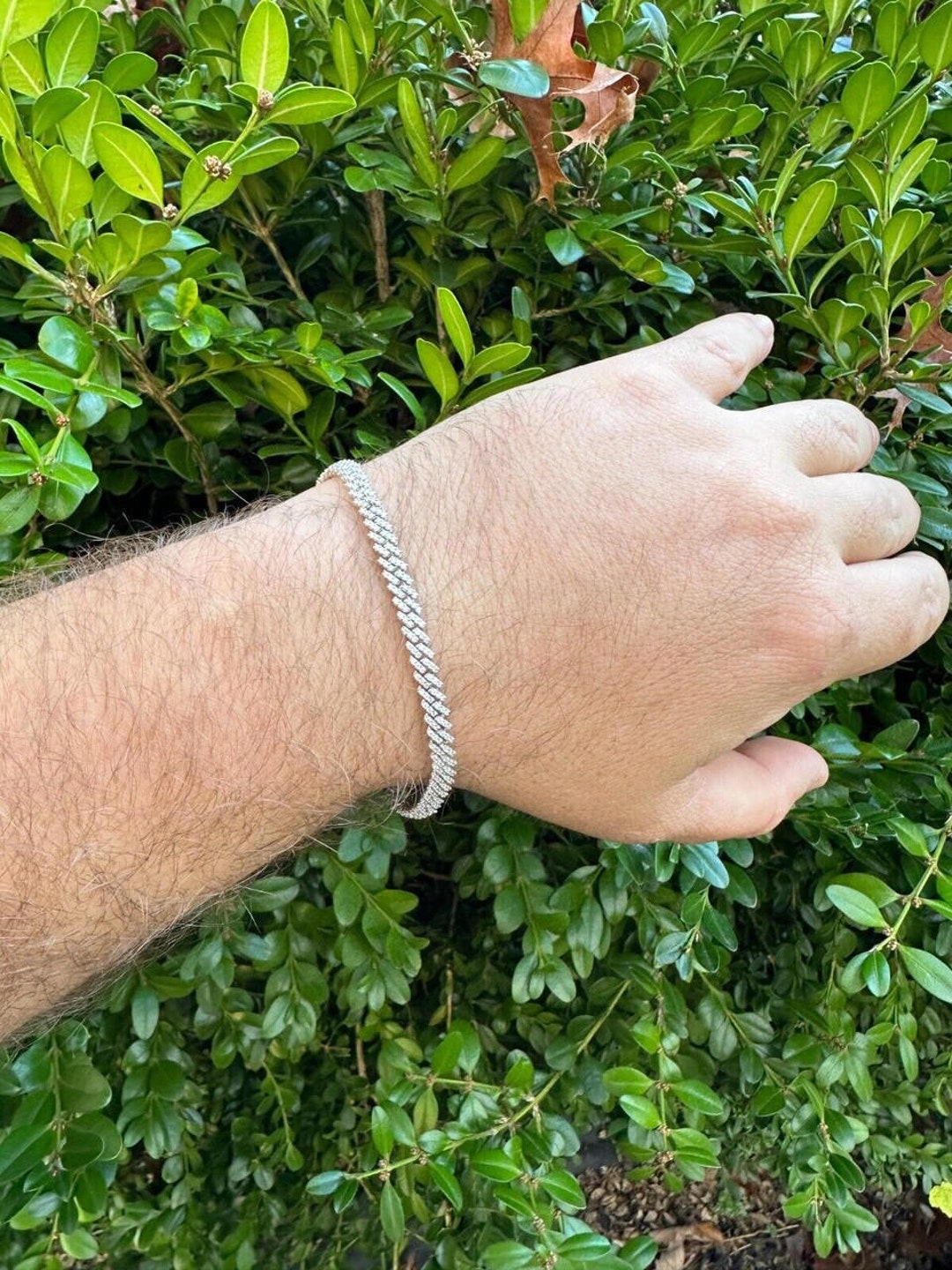 5mm Iced Moissanite Cuban Link Bracelet Mini Prong White Gold, Luxury ...