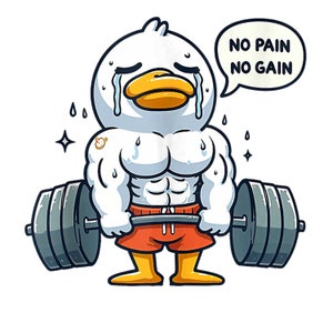 PNG No Pain No Gain Funny Duck, Gym Workout & Fitness Training Digital ...