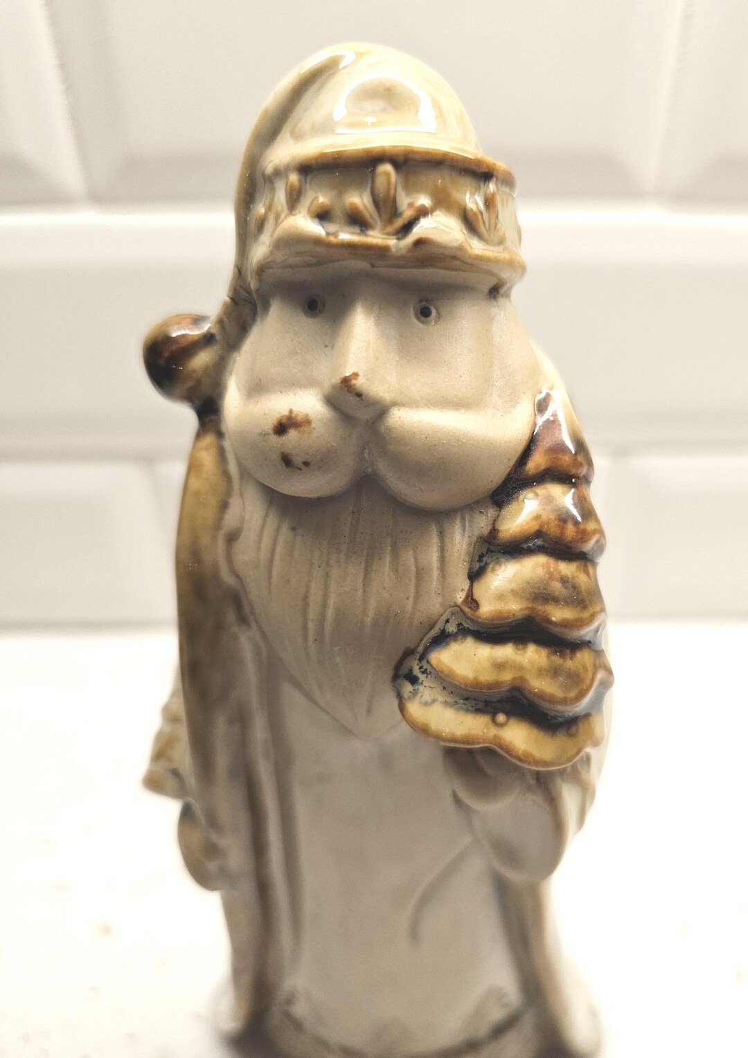 Vintage Father Christmas Holding a Tree, Glazed Figurine - Etsy