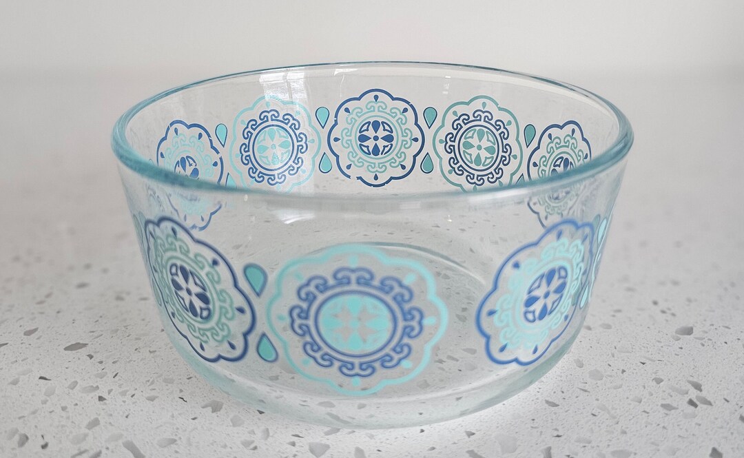 Vintage Pyrex Bowl Clear With Turquoise and Blue Pinwheel Pattern, 6 - Etsy