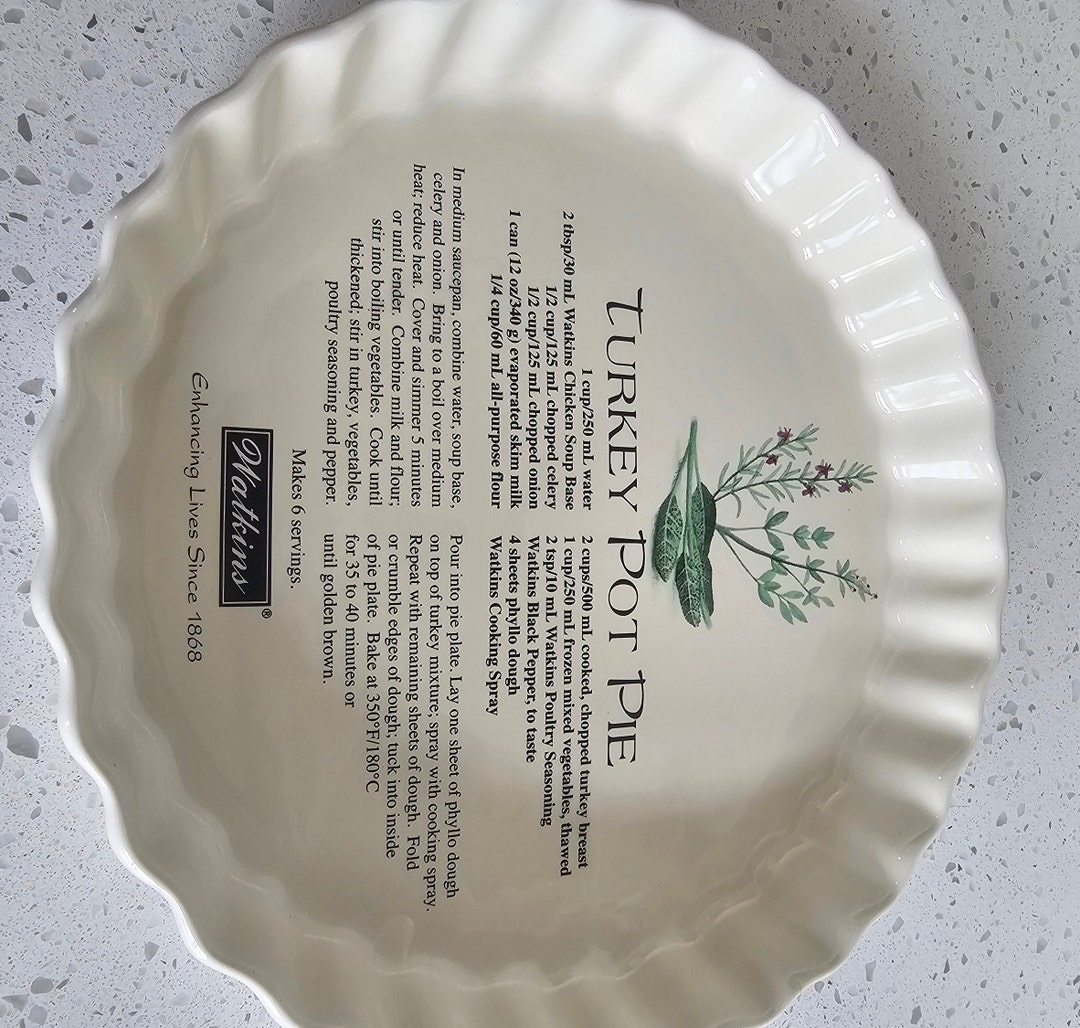 Watkins Turkey Pot Pie Plate W/ Recipe Ceramic 9.5" Quiche Shape Round - Etsy