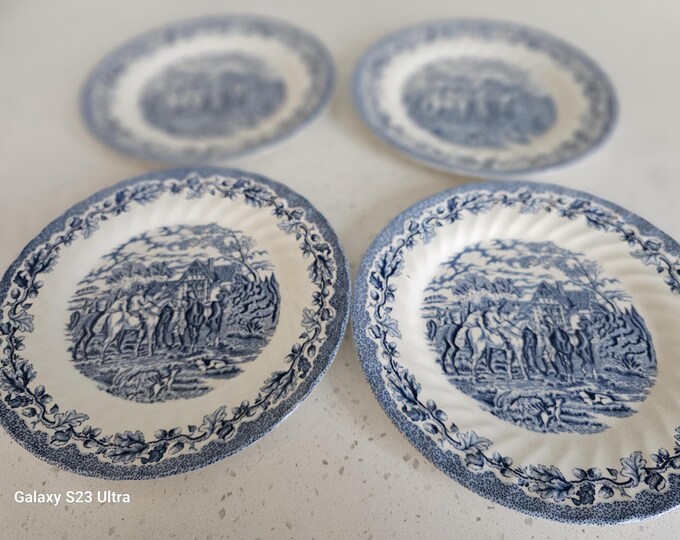 Fox Hunt Hunting Royal Wessex Dinner Plates Blueware Transfer, Set of 4 ...