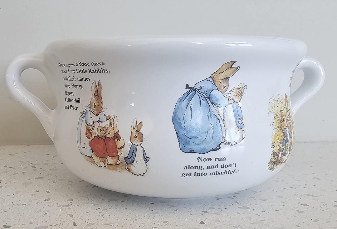 Vintage Beatrix Potter 1999 Peter Rabbit Two Handled Soup Cereal Bowl ...