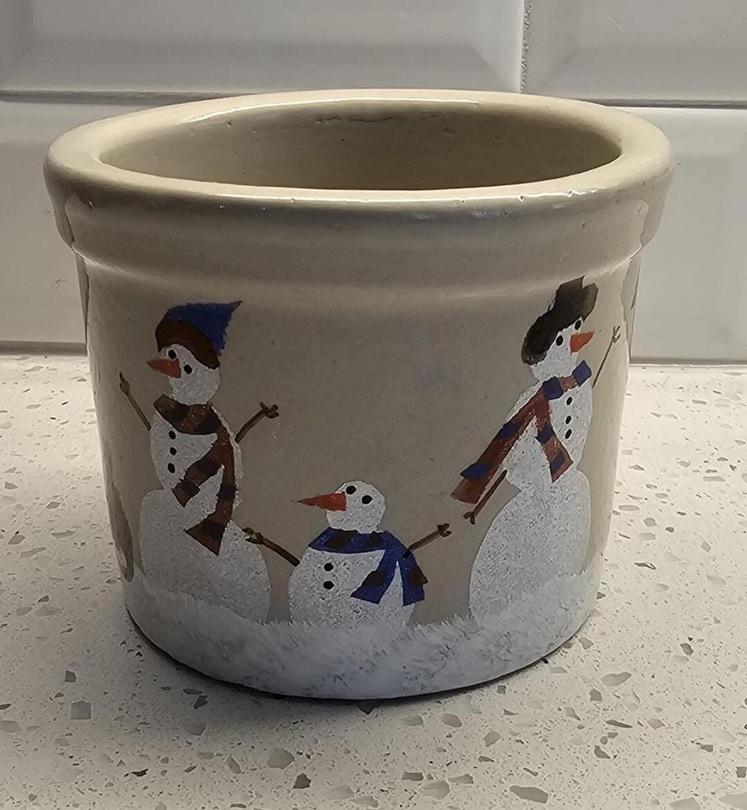 Vintage RRP Rosev Crock Hand Painted Snowman Cat & Trees 3.5" Tall - Etsy