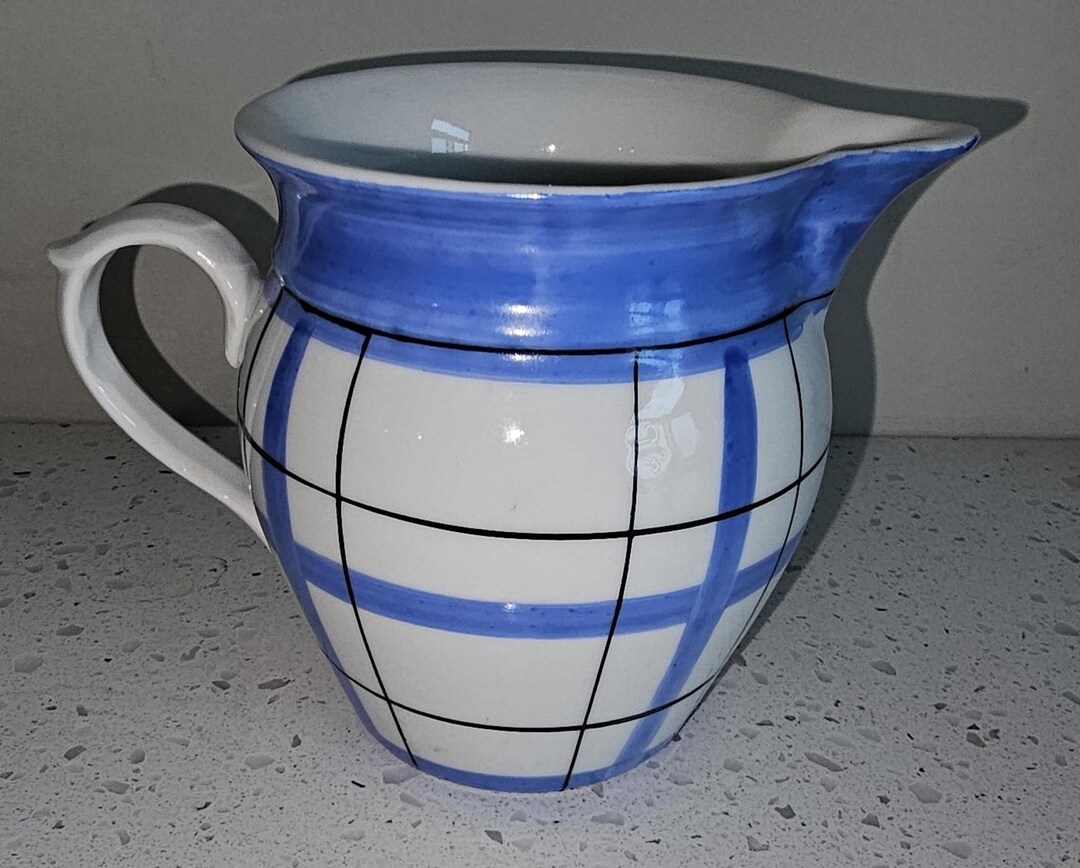 Vintage Czechoslovakia Small Blue Plaid Pitcher - Etsy