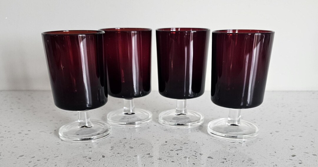 Vintage Ruby Red French Aperitif Wine Glasses, Luminarc Arcoroc France ...
