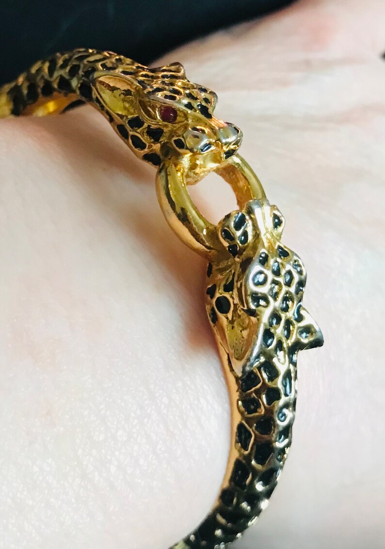 Signed Nicky Butler Double Panther Head Gold Tone Bangle - Etsy