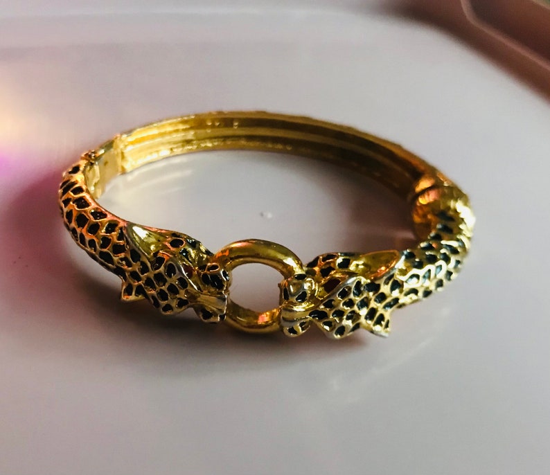 Signed Nicky Butler Double Panther Head Gold Tone Bangle - Etsy