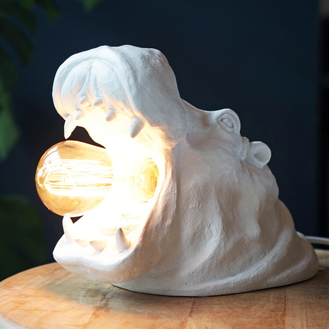 White Roaring Hippo Table Lamp - Etsy