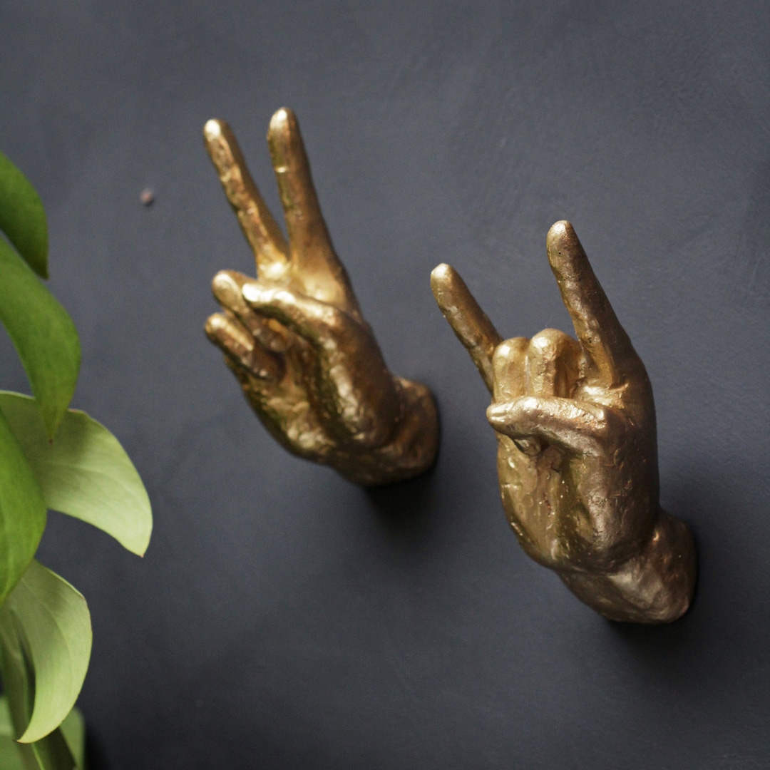 Set of 2 Gold Hand Hooks, Wall Decor - Etsy