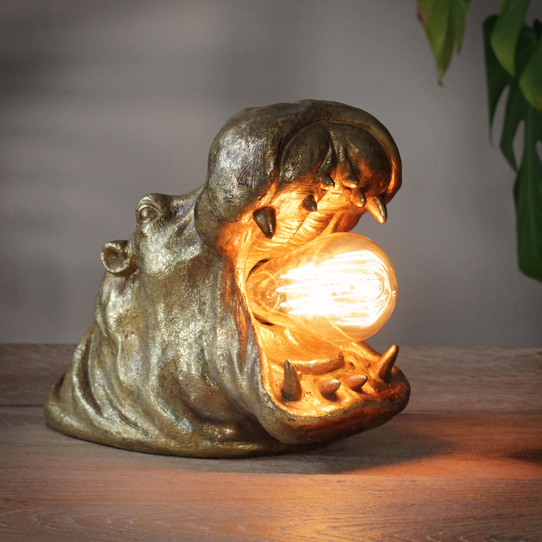 Gold Roaring Hippo Table Lamp - Etsy