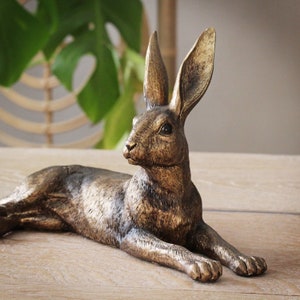 Bronze Laying Down Hare, Sitting Hare Ornament - Etsy UK