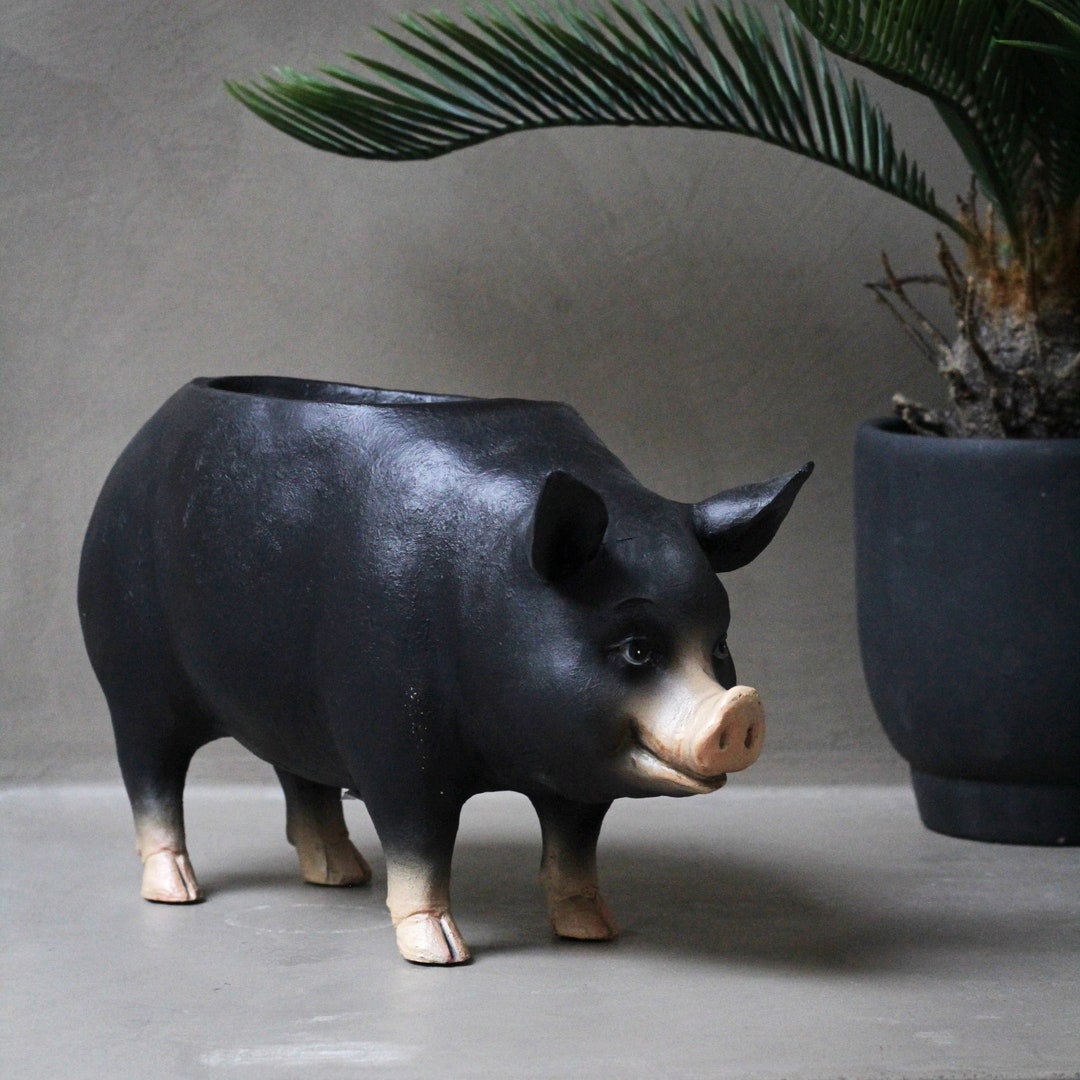 Black Pig Plant Pot, Pig Planter - Etsy
