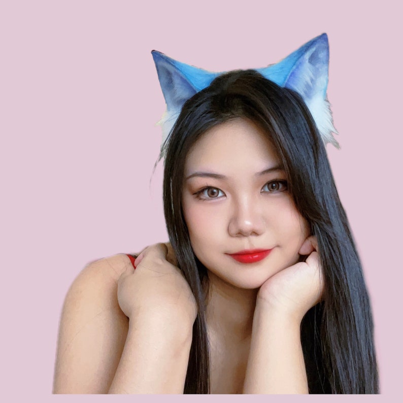 Cat Cos Ears, 3D Blue Magical Ear Simulation Fox Wolf, Furry Cosplaying Role Playing Handmade ...