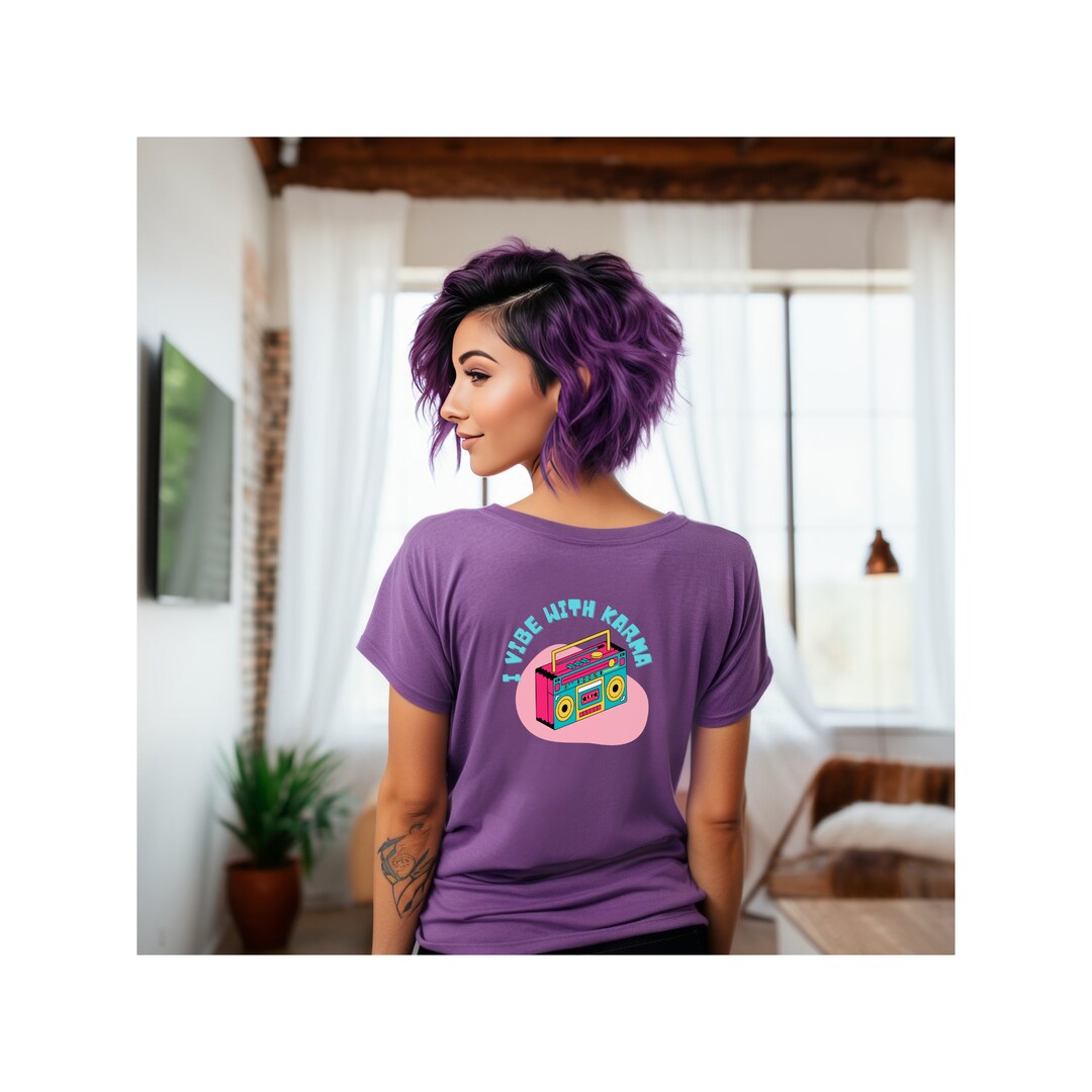 Retro-inspired Karma Vibes Tee Colorful Cassette Graphic T-shirt for ...