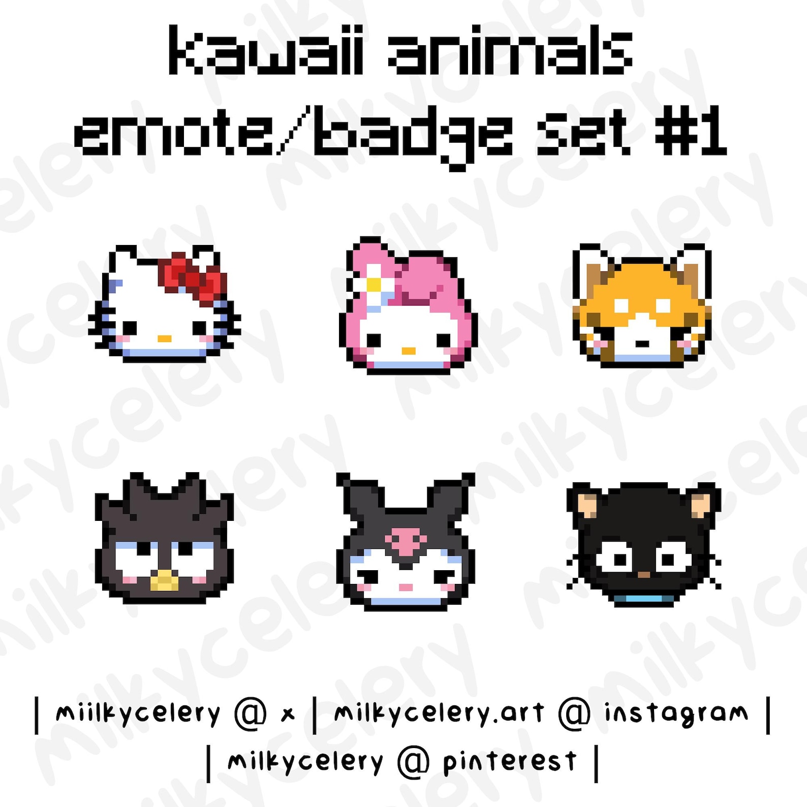 6x Kawaii Twitch Emotes/badges Pack | Pixel Art | 8 Bit | Streamer ...