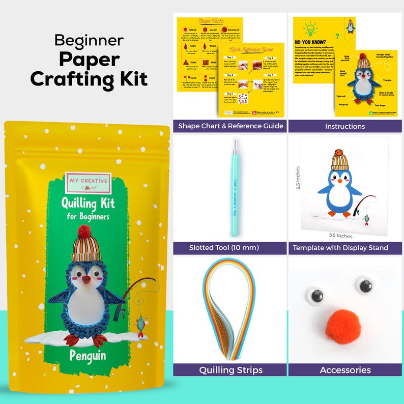 Penguin Paper Quilling Kit: DIY Craft Project for Beginners - Etsy ...