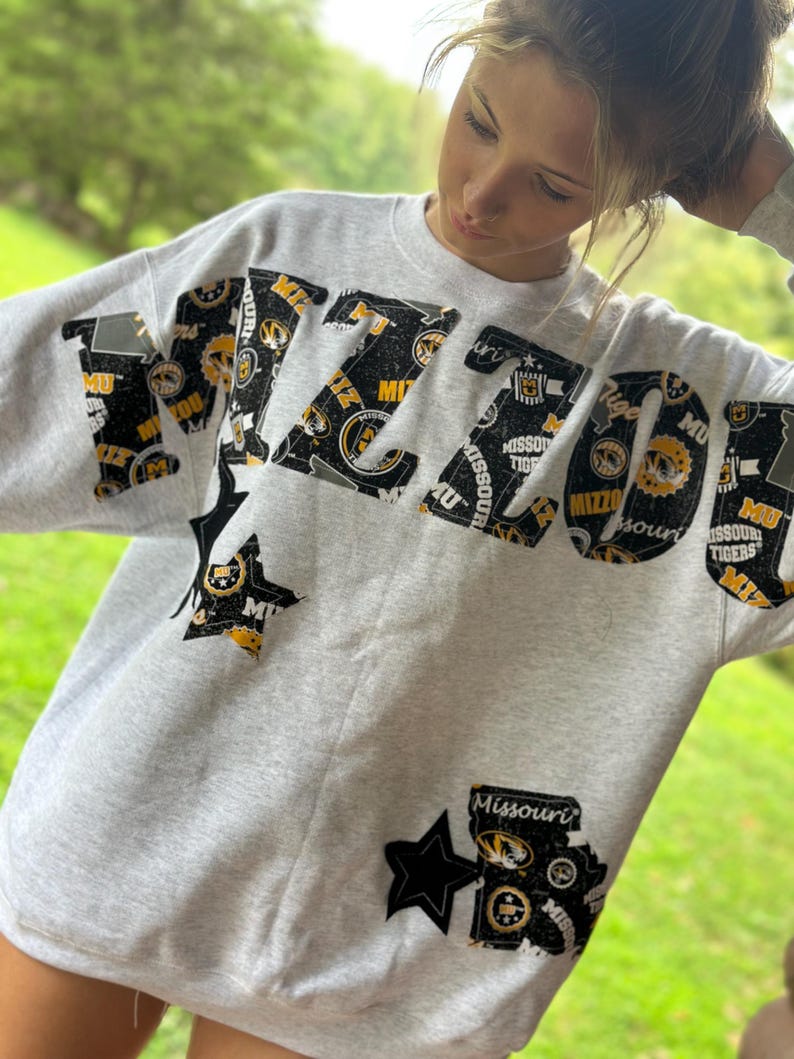 Mizzou Patchwork Crewneck Sweatshirt | Trendy | Cute Spirit Wear | Game ...