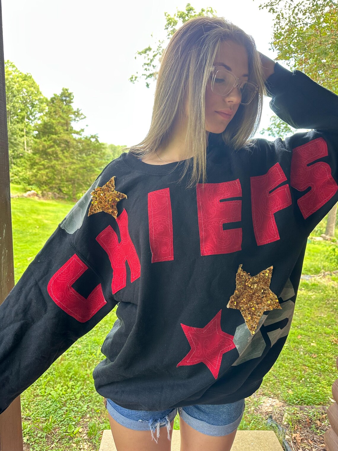 Chiefs Patchwork Crewneck L One of a Kind I Unique Game Day Gear L ...