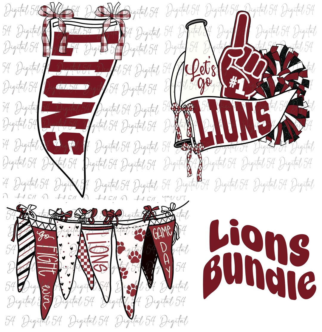 Lions Pennant Bundle PNG | Cute Digital File | Go Fight Win | Cute ...