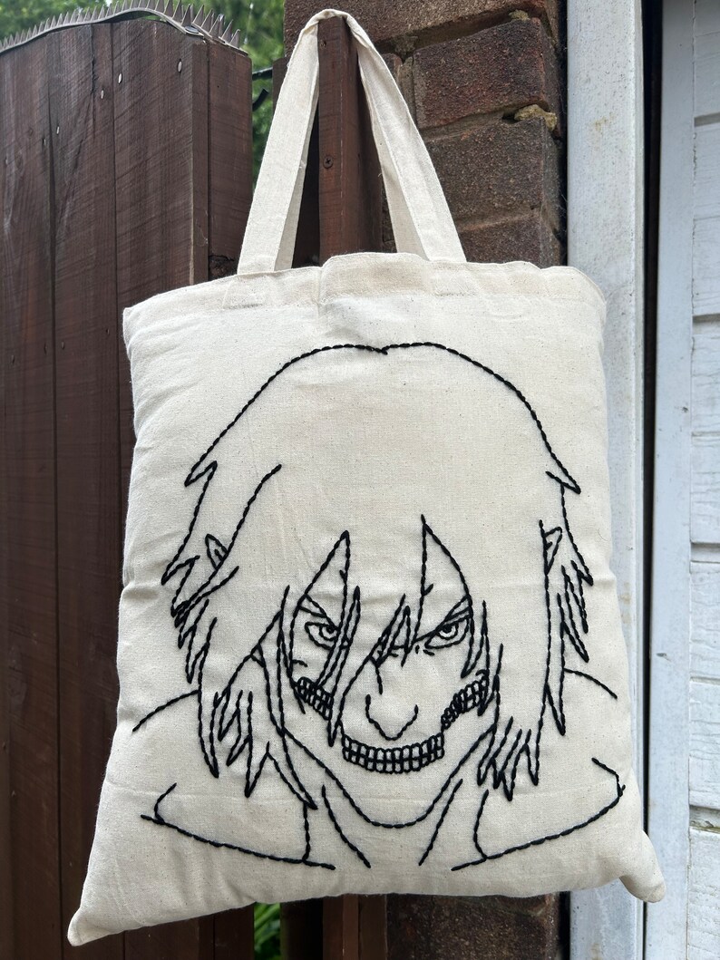 Hand Embroidered Eren Yeager Titan AOT Tote Bag - Etsy