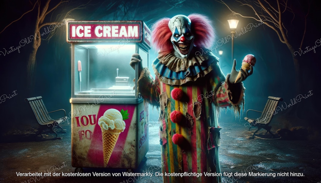 Scary Horror Clown Ice Cream Seller, Creepy Halloween Surreal Poster ...