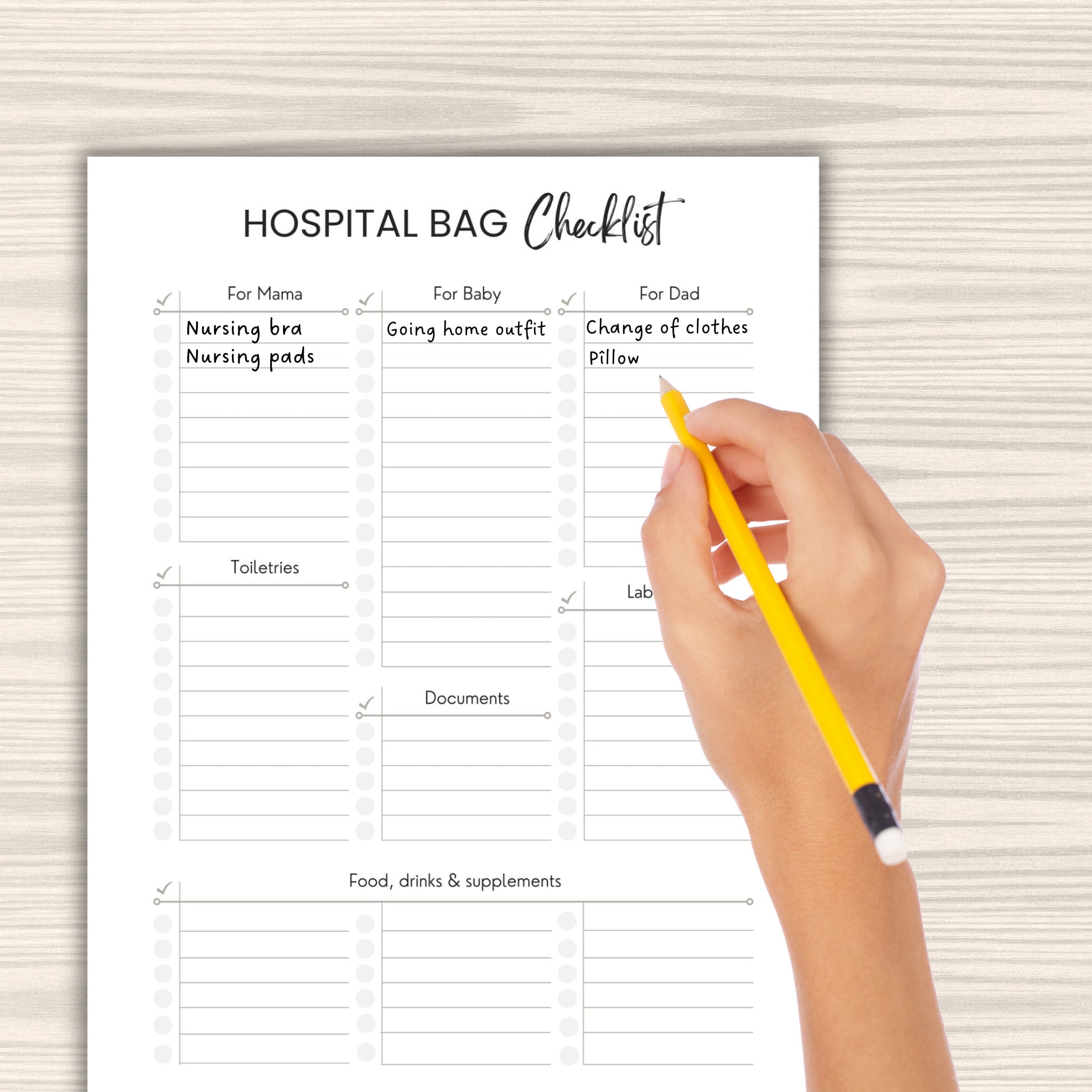 Hospital Bag Checklist, Customizable Blank Checklist - One Page ...
