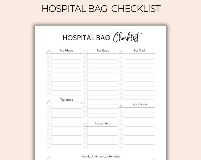 Hospital Bag Checklist - Etsy