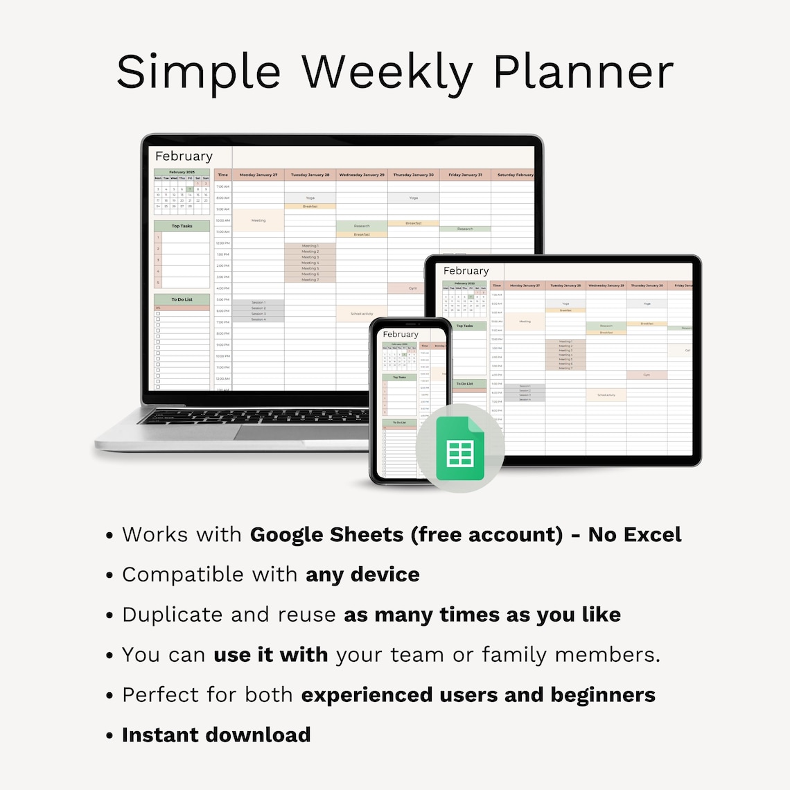 Weekly Time Blocking Calendar, Google Sheets Weekly Hourly Planner, To ...