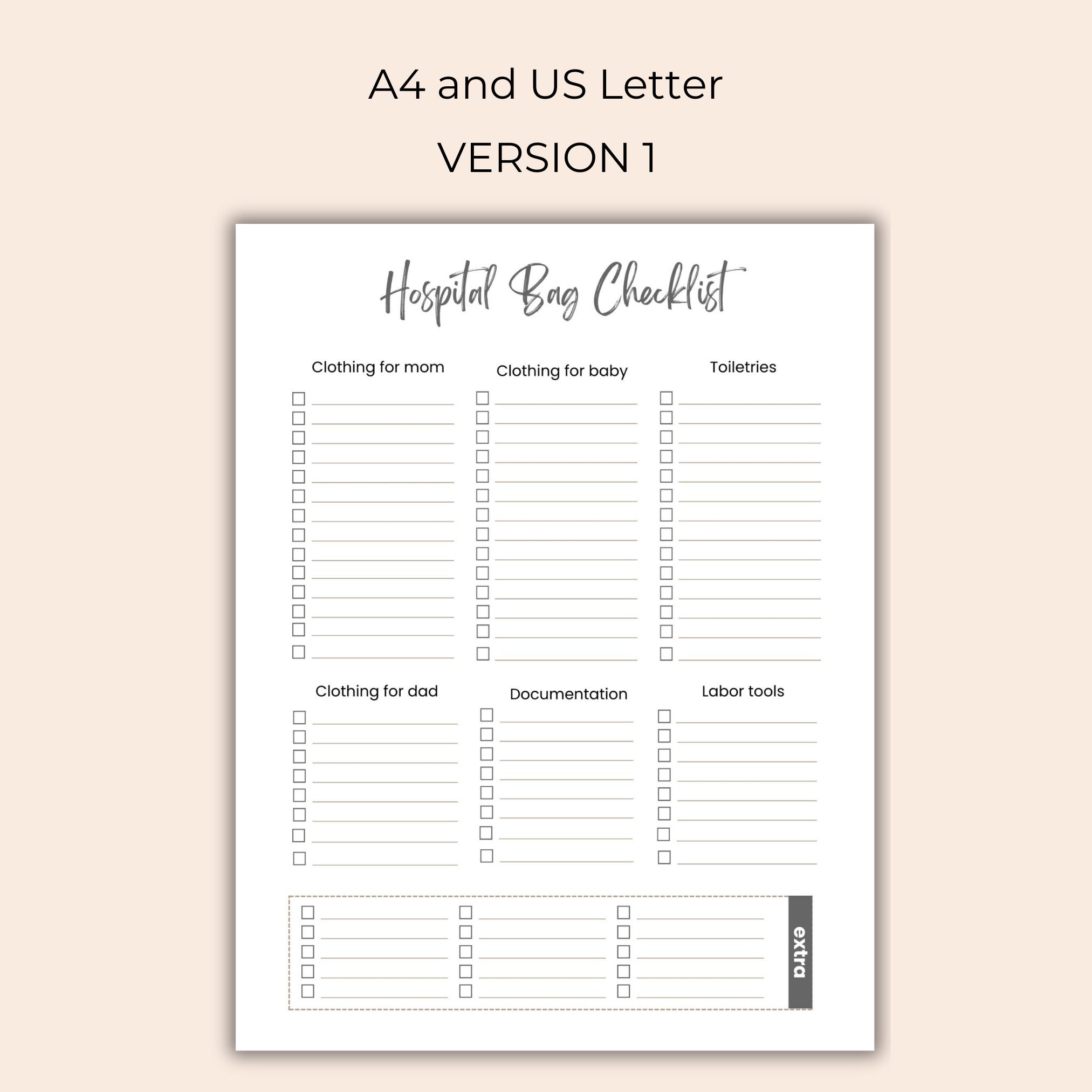 Hospital Bag Checklist, Customizable Blank Checklist - One Page ...