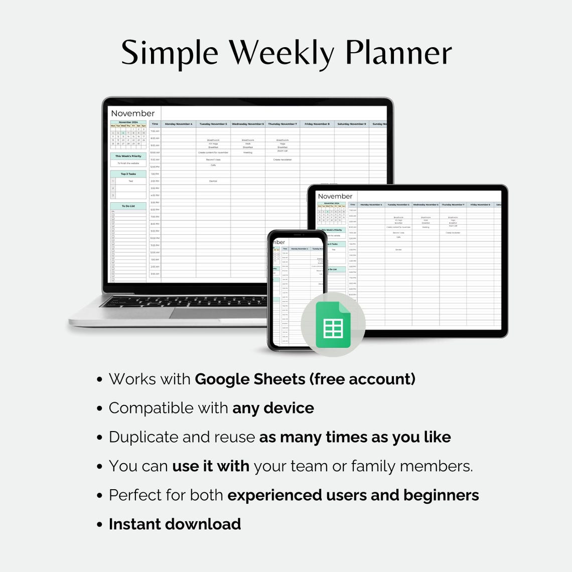 Weekly Time Blocking Calendar, Google Sheets Weekly Hourly Planner, To ...