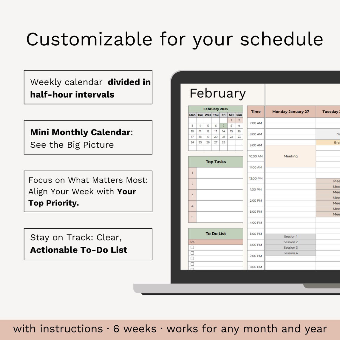 Weekly Time Blocking Calendar, Google Sheets Weekly Hourly Planner, To ...