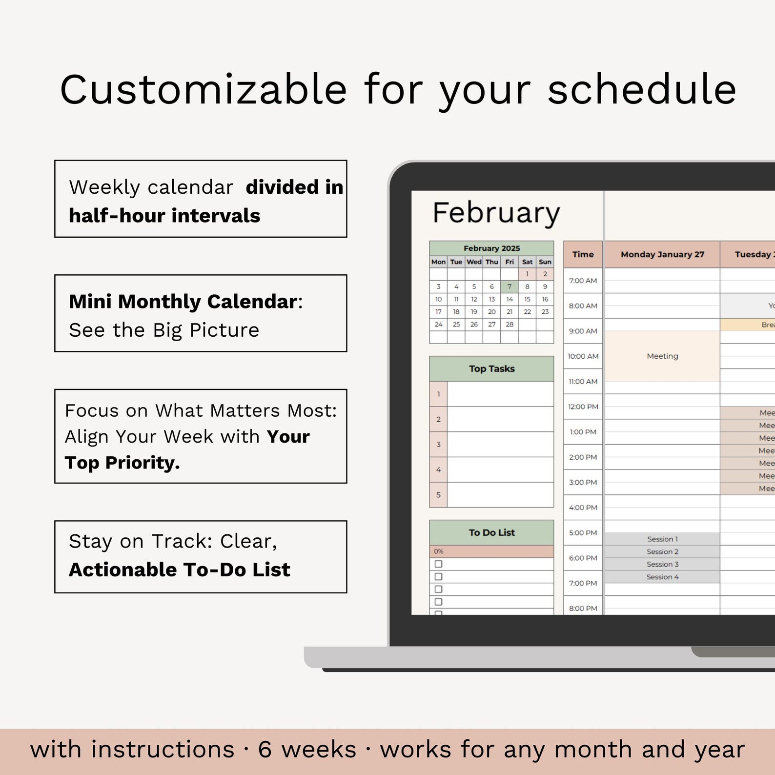 Weekly Time Blocking Calendar, Google Sheets Weekly Hourly Planner, To ...