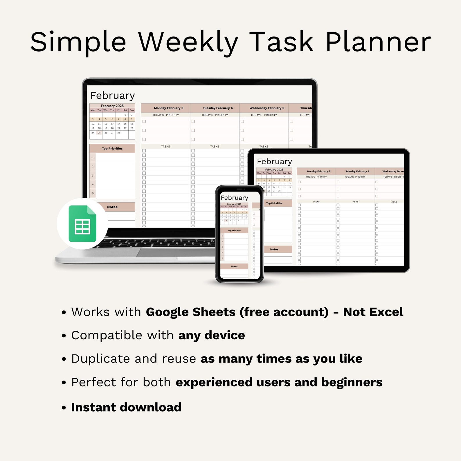 Simple Task Tracker, Weekly Planner Google Sheets, Minimalist To-do ...