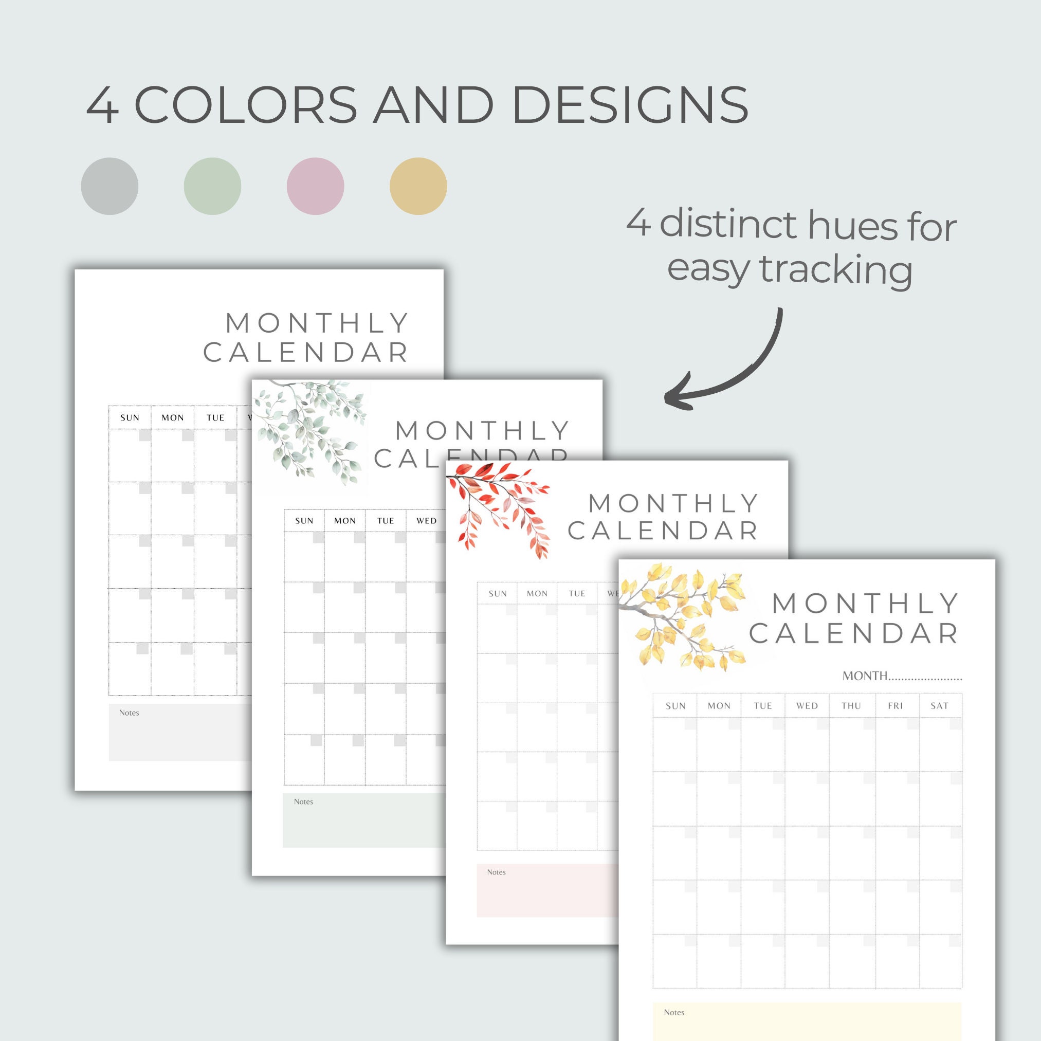 Undated Monthly Calendar, Printable PDF, Blank Calendar Template ...