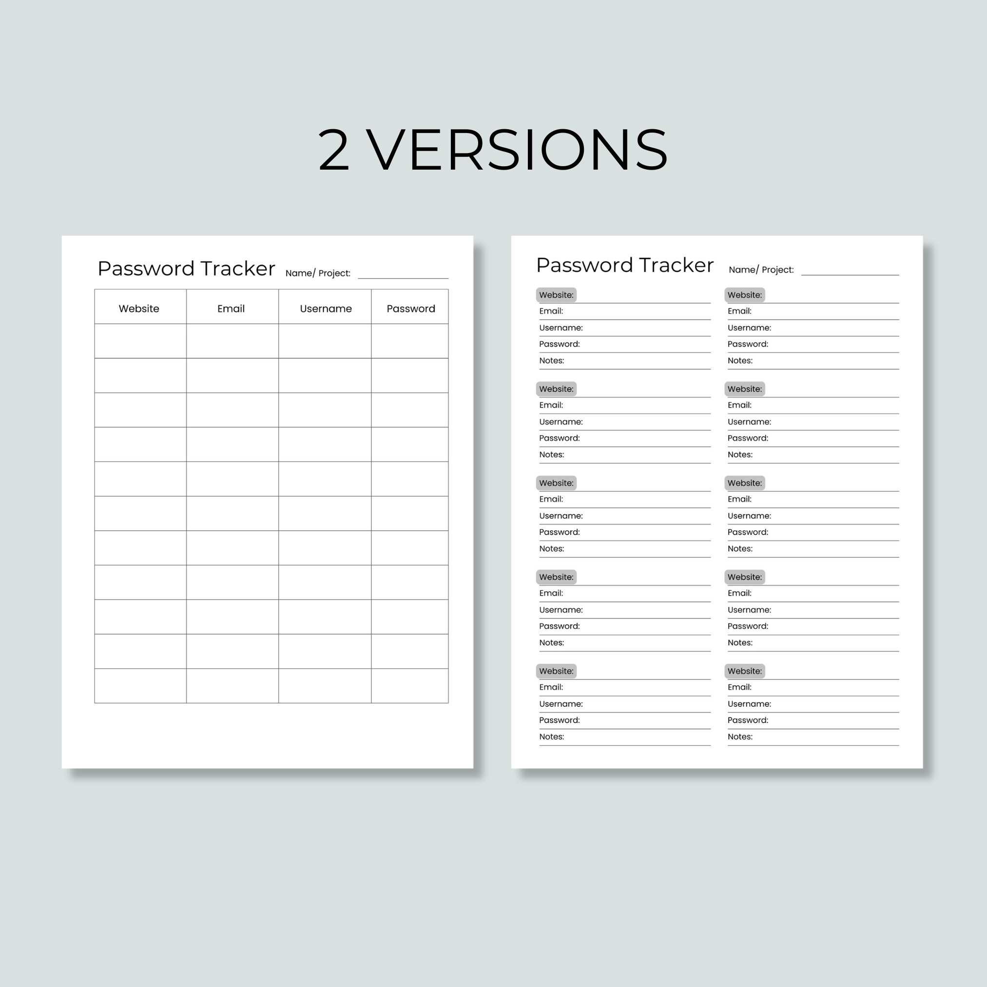 Printable Password Tracker, Digital Password Organizer in 4 Colors, PDF ...