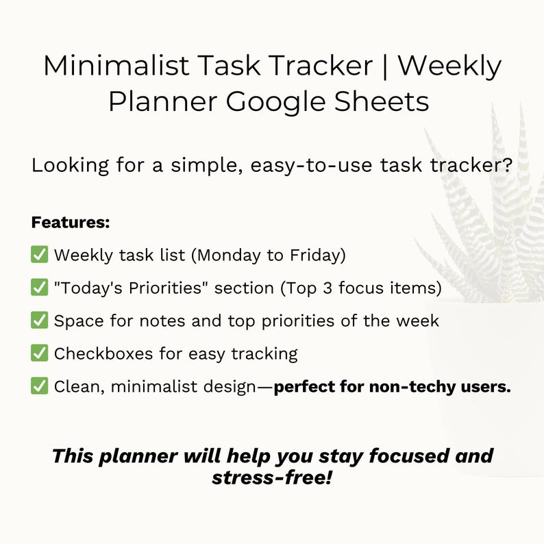 Simple Task Tracker, Weekly Planner Google Sheets, Minimalist To-do ...