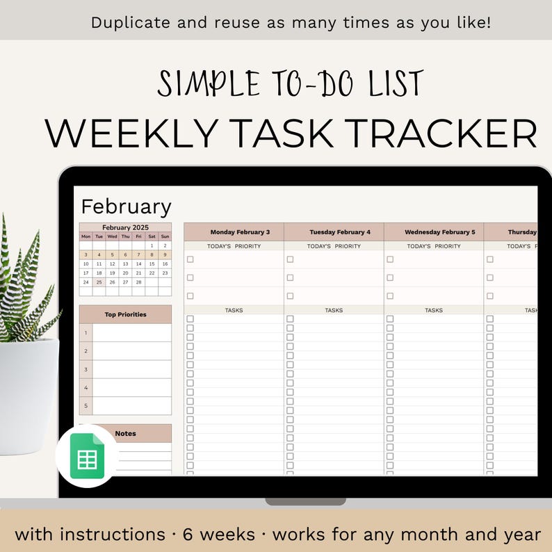 Simple Task Tracker, Weekly Planner Google Sheets, Minimalist To-do ...