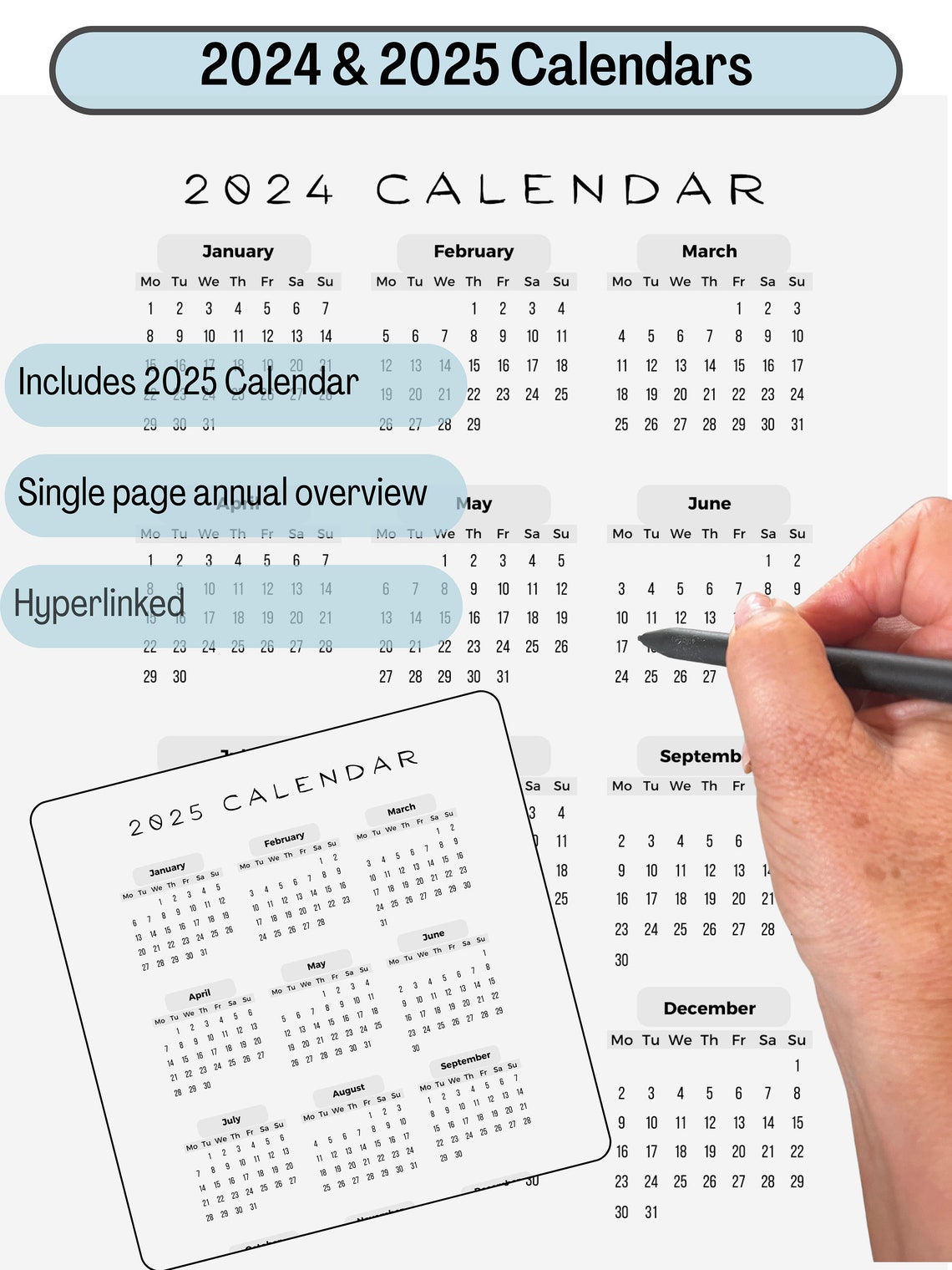 Remarkable 2 Yearly Digital Planner for 2024 2025 Hyperlinked, Compact ...