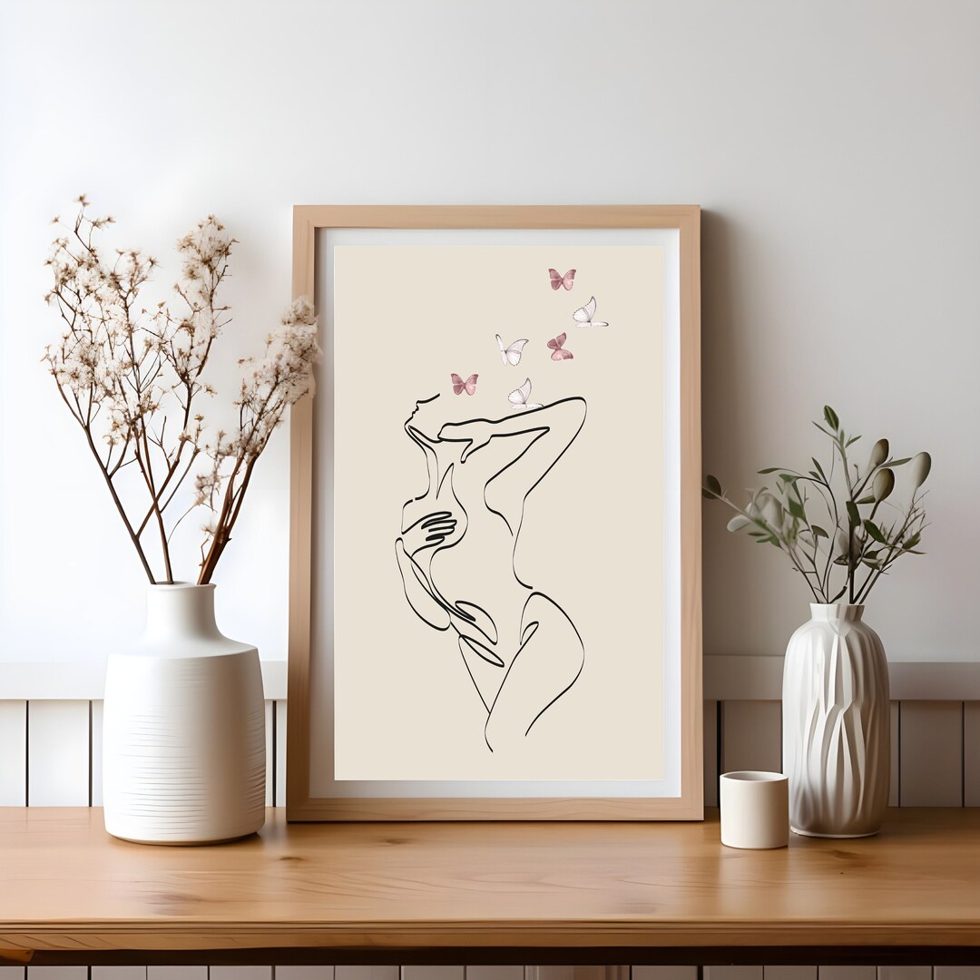 Butterfly Woman Body Line Art Print Butterfly Wall Art, Female Figure ...