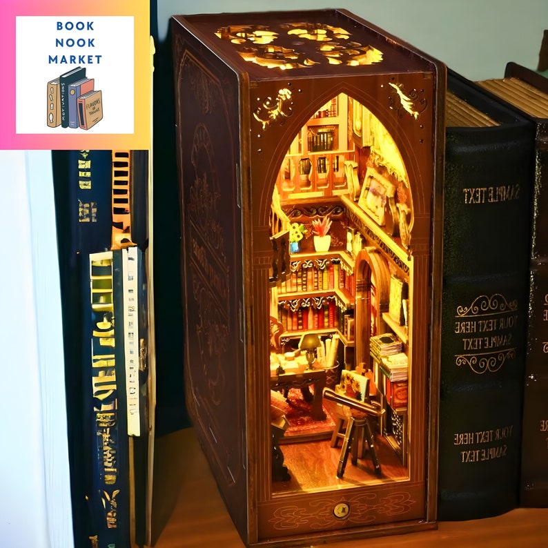 DIY Bookstore Book Nook Light up Decoration Light up LED Brown Book ...